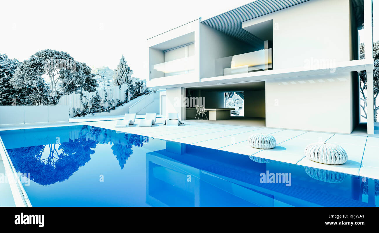 3d render of beautiful modern house exterior Stock Photo - Alamy