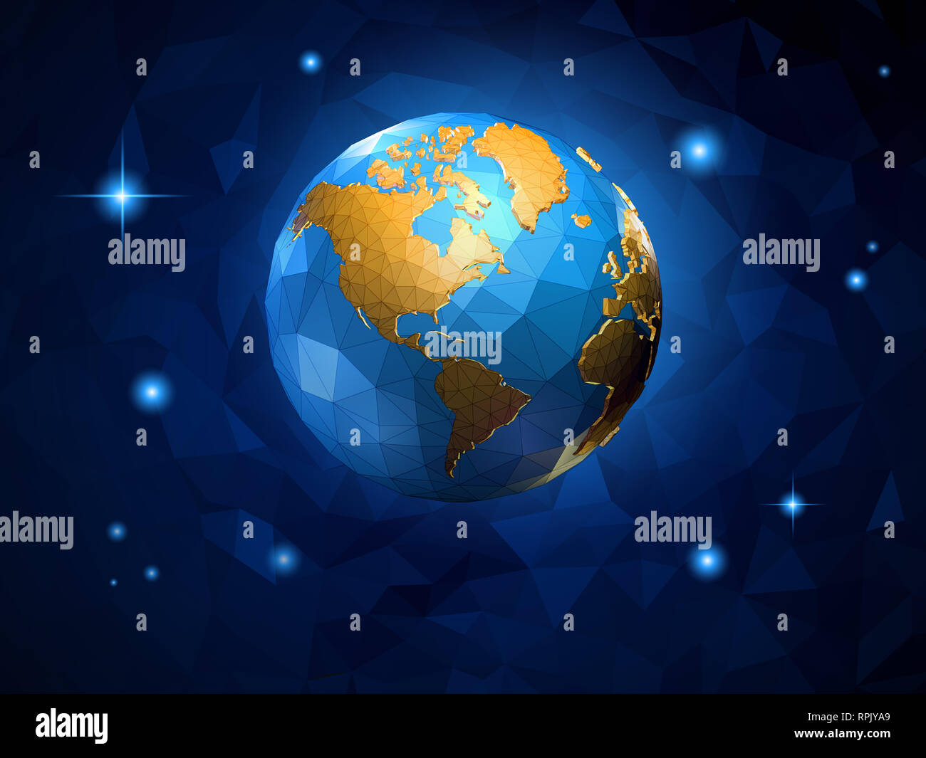 Low poly earth illustration on polygonal space background Stock Photo ...