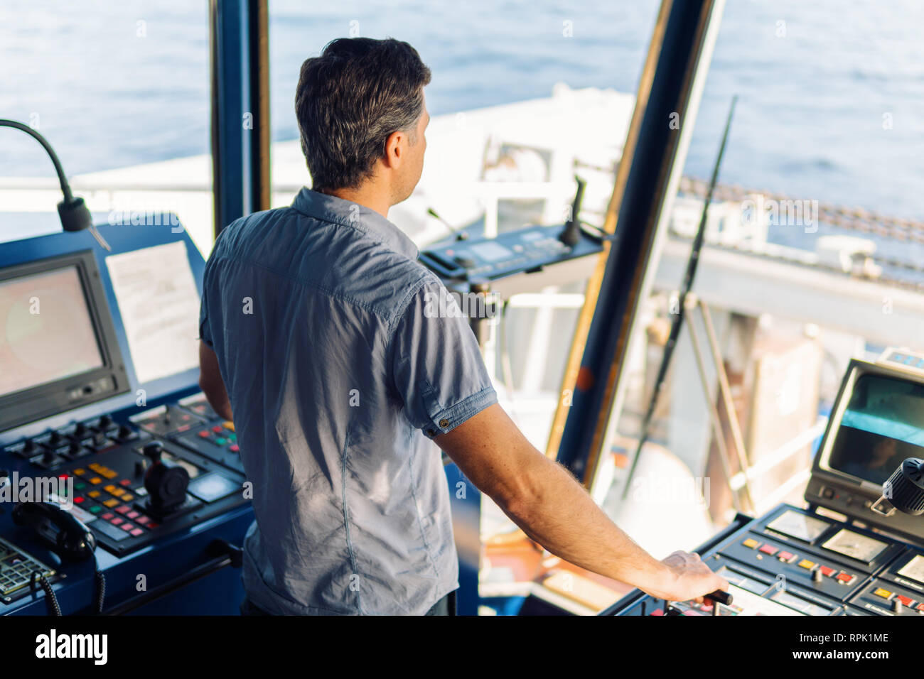 Marine navigational officer during navigational watch on Bridge Stock ...