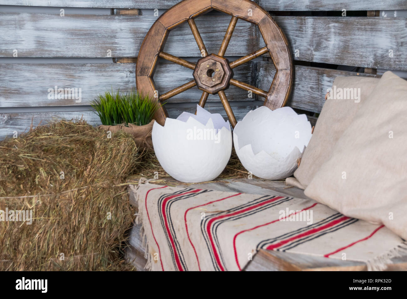 egg shell broken crack on hay background, Easter concept.Big cracked ...