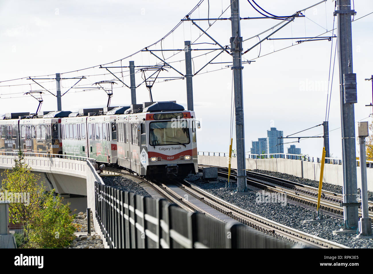 OCtober 8 2015 - Calgary, Alberta Canada Calgary Mass transit LRT on ...