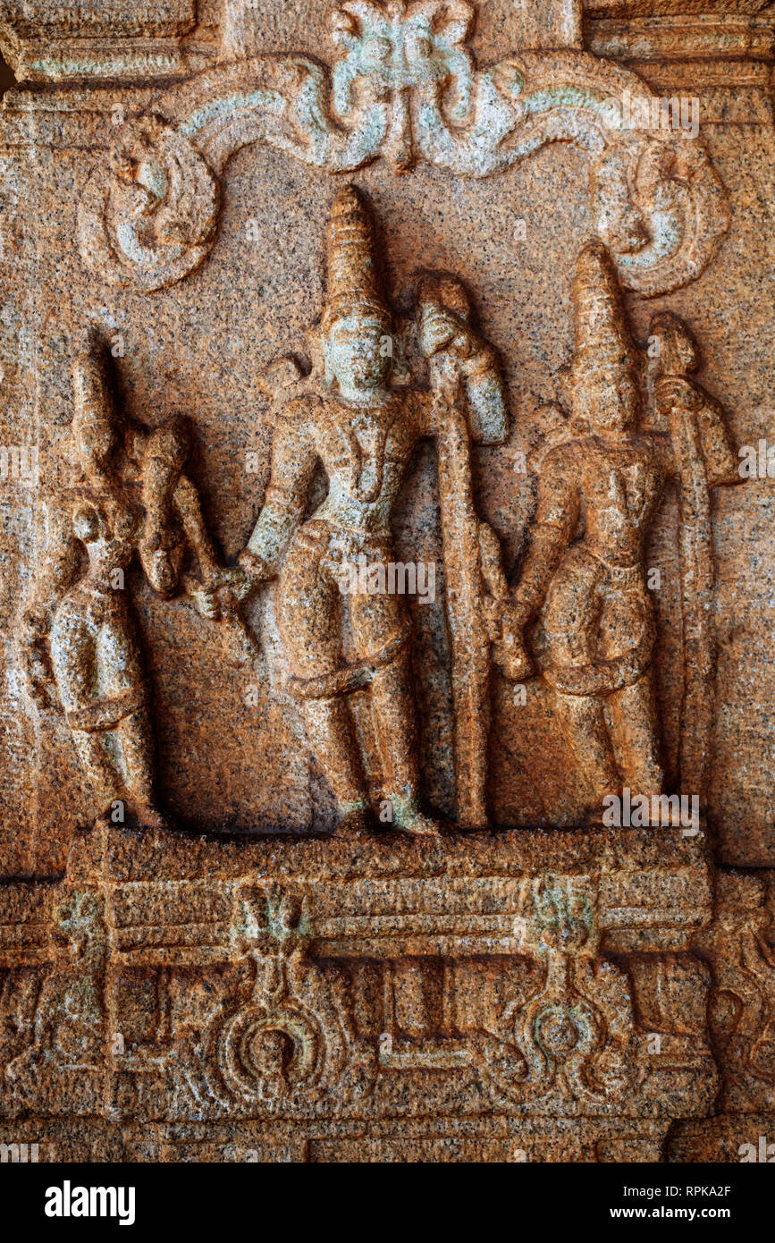 Sculpture of Lord Rama, Lakshman and Sita at the Vittala Temple, Hampi ...