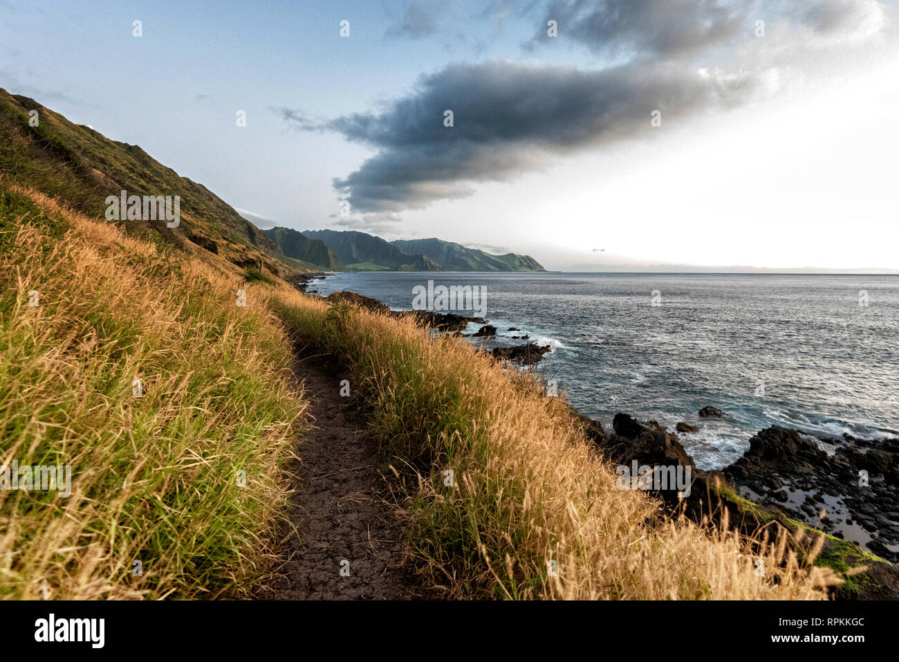 Afternoon scene nearing golden hour sunset from Kaena Point in Makaha ...