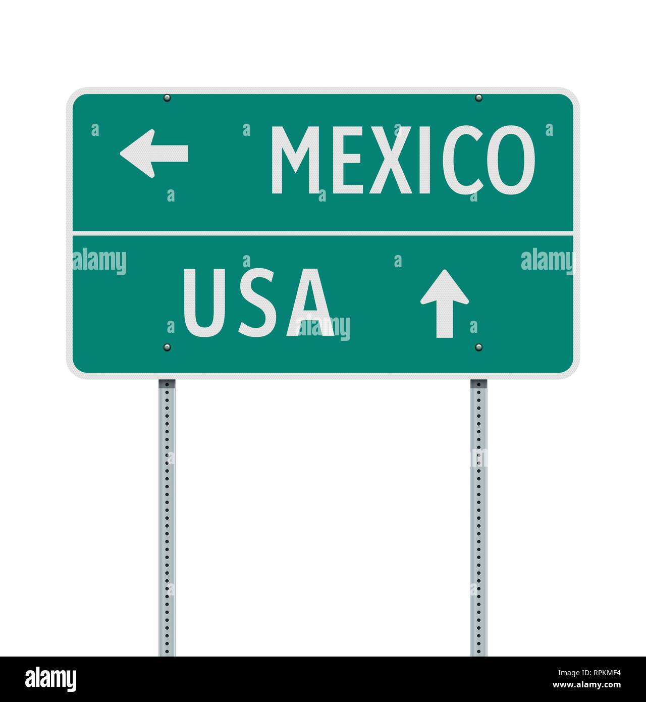 Vector illustration of the Mexico or USA directions green road sign ...