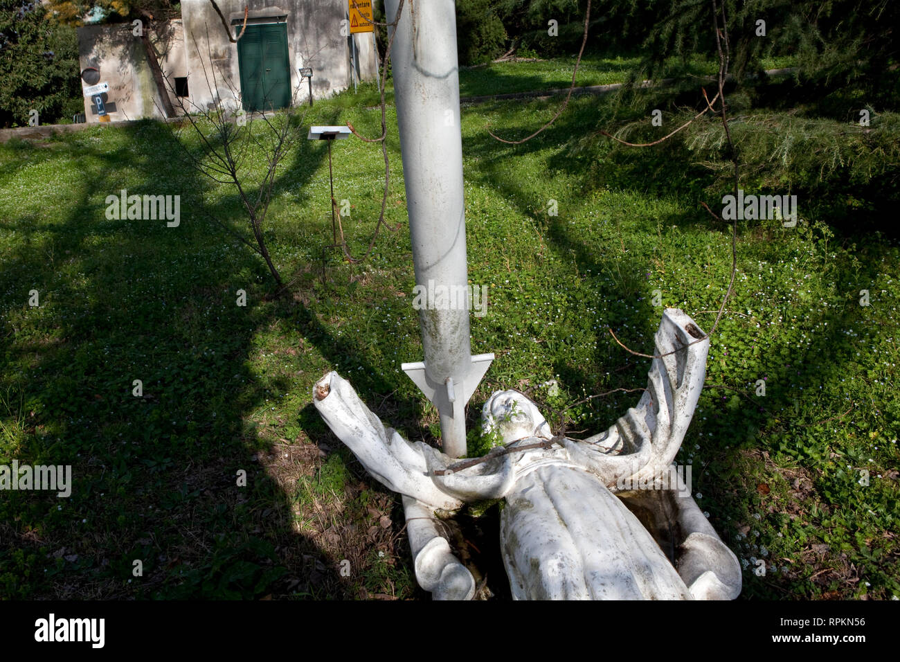 NAPLES - Sculpture of fallen Christ with a rocket on the terrain of the ...