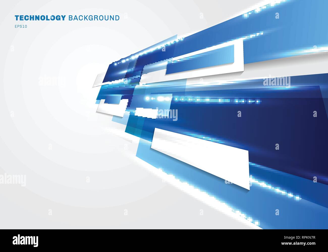 Abstract 3d blue and white rectangles motion with lighting effect technology futuristic digital ...