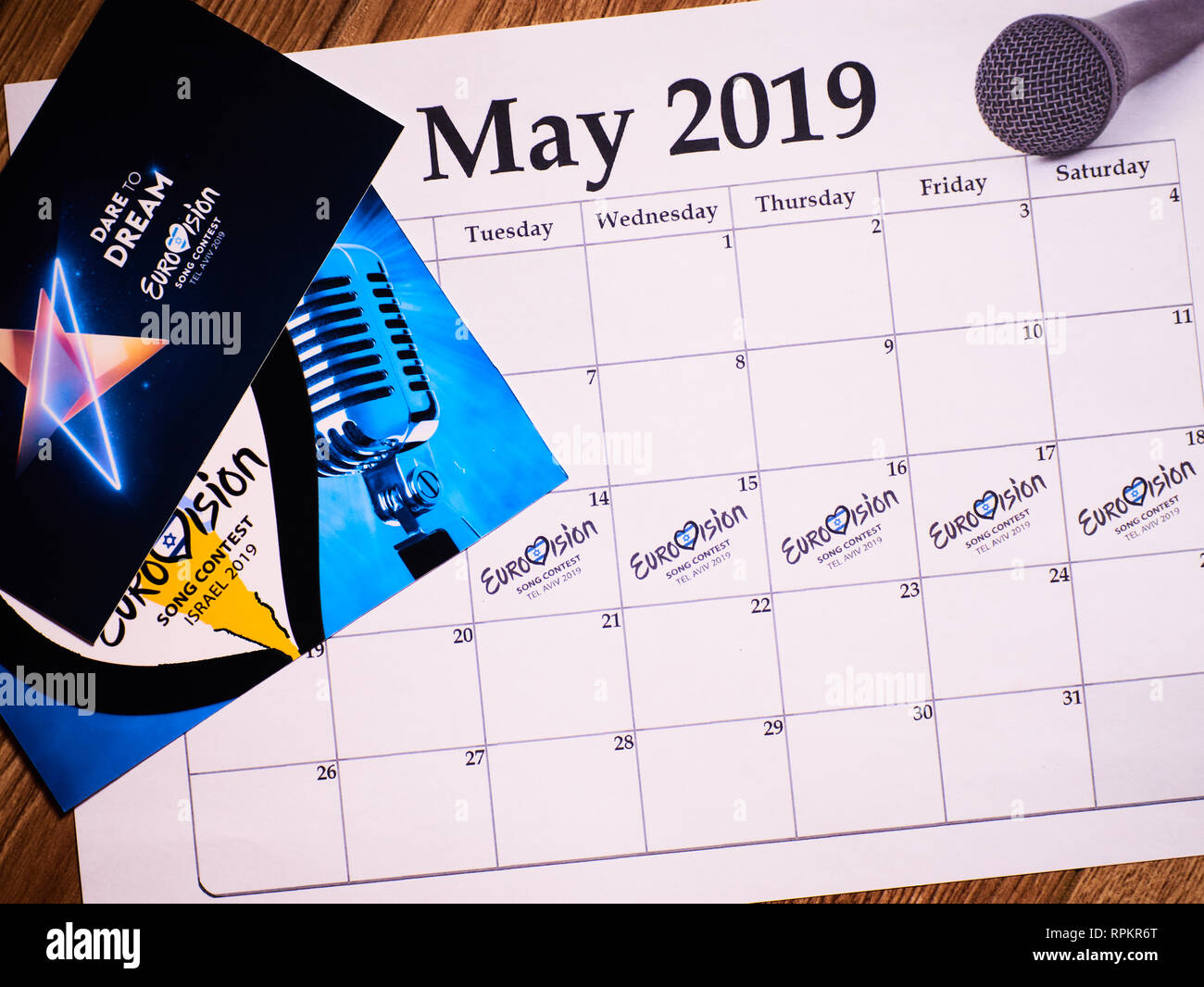 KYIV, UKRAINE - February 2019: Schedule of Eurovision Song Contest 2019 ...