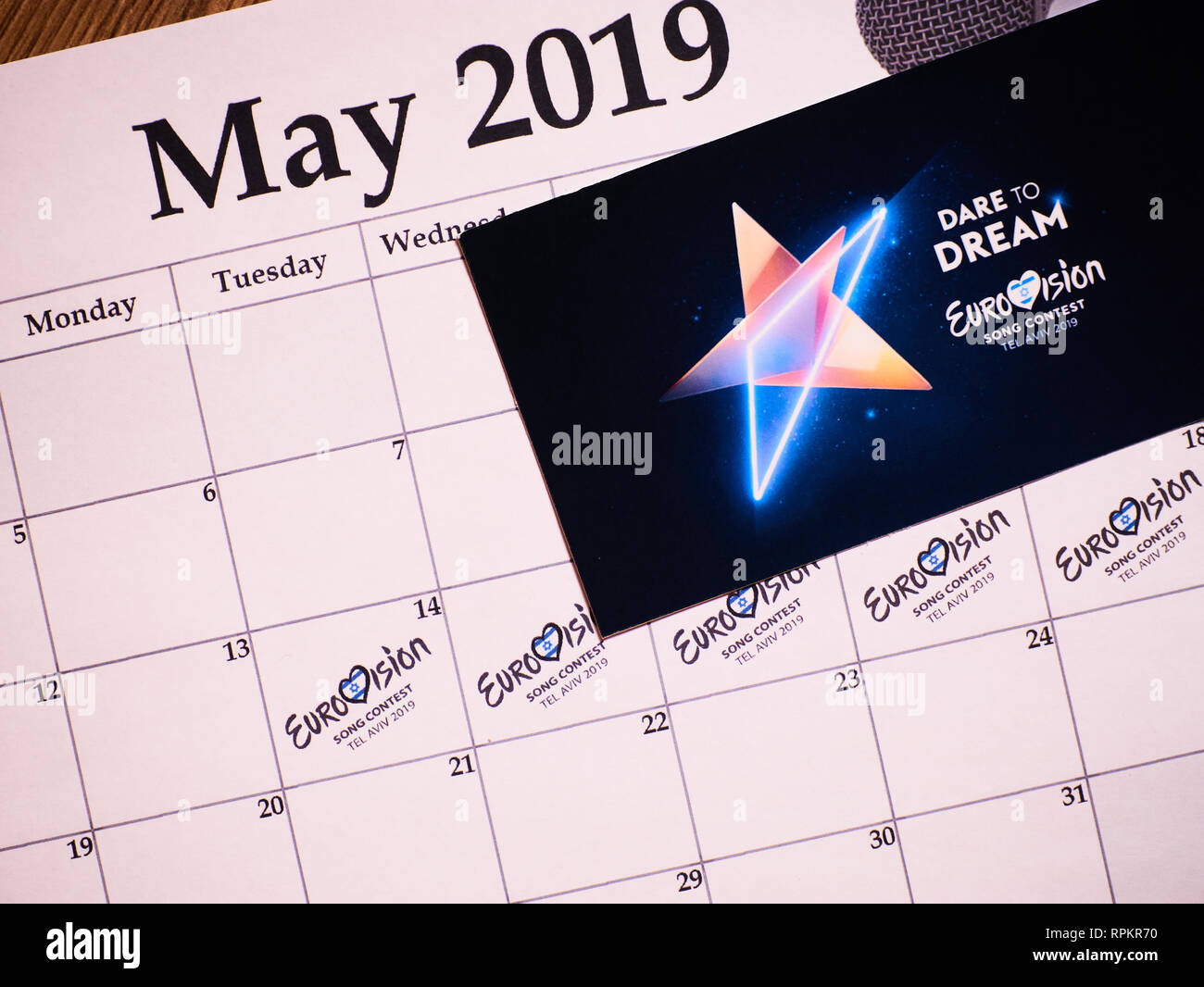 KYIV, UKRAINE - February 2019: Schedule of Eurovision Song Contest 2019 ...