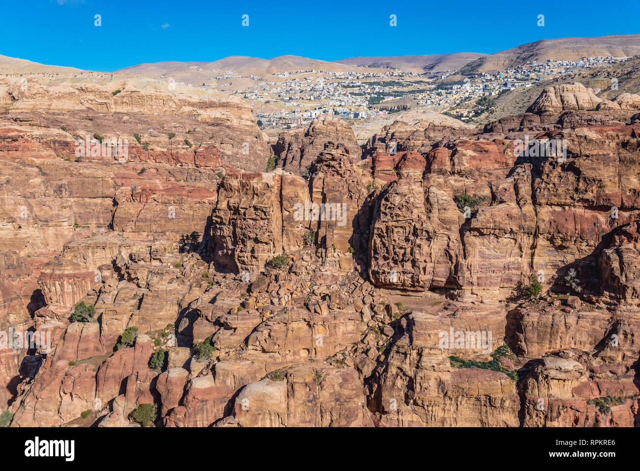 Mountains seen from a path above Petra historical city of Nabatean ...