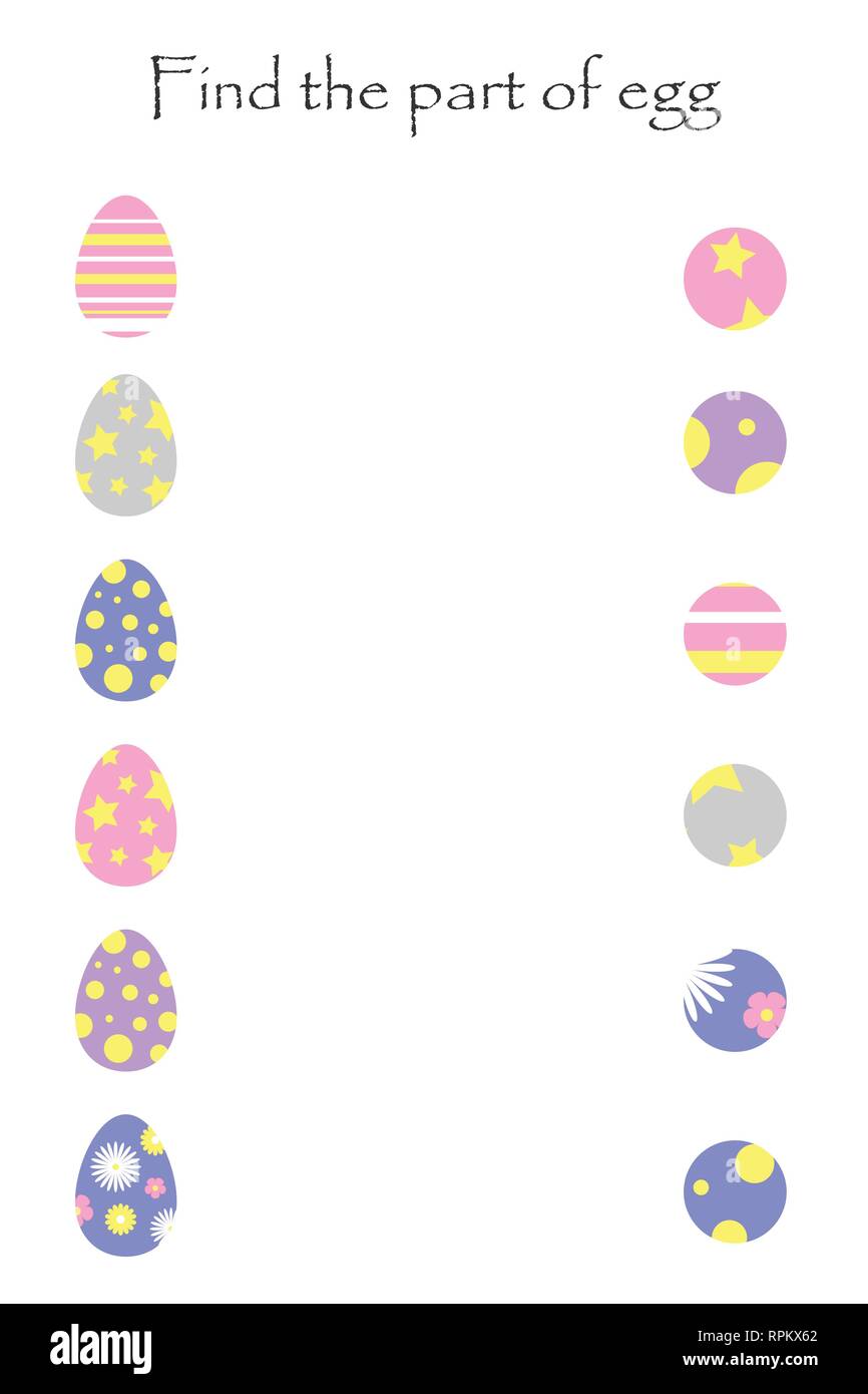Find the part of egg, easter game for children, chick in cartoon style ...