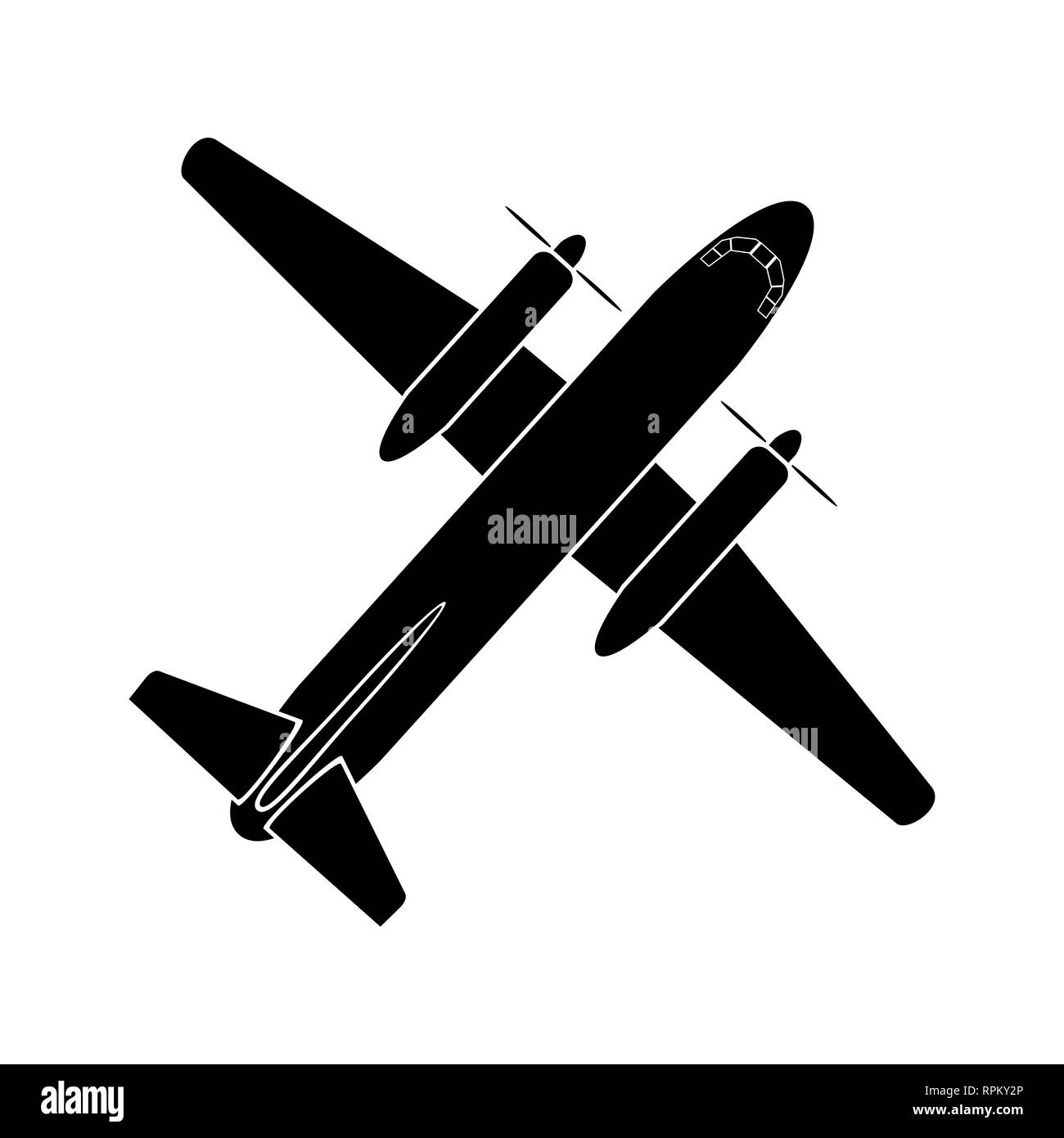 simple image of the twin-engine propeller airplane, air transport Stock ...