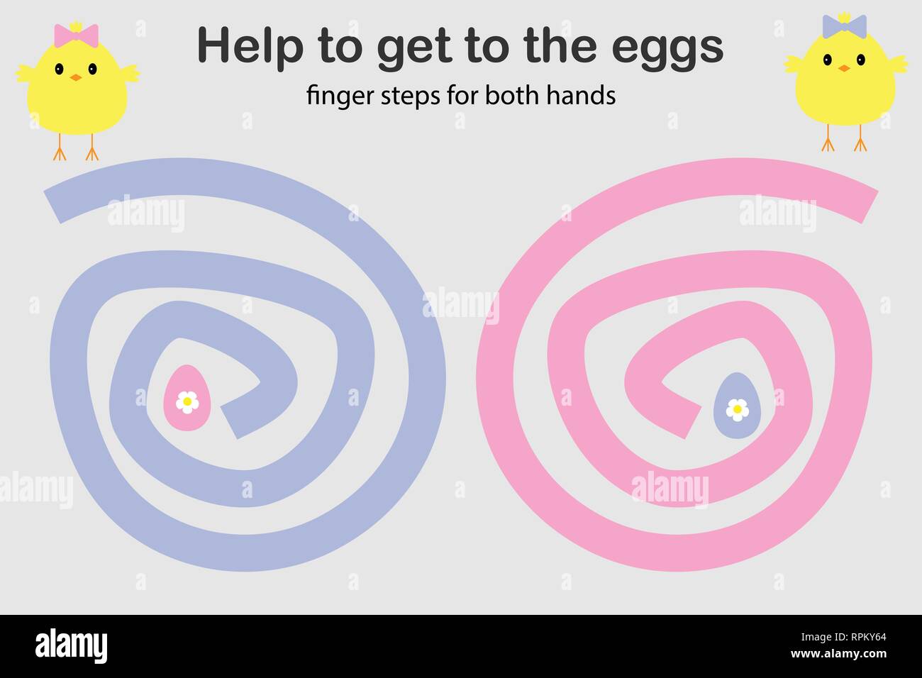 Finger steps for both hand, help the chicks to get to eggs ...