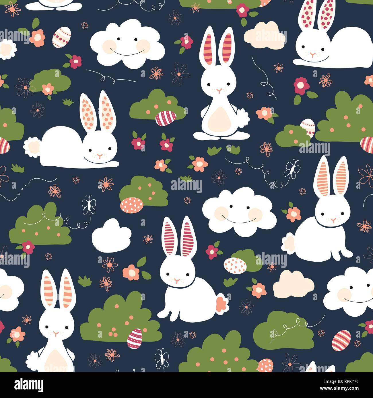 Cute Easter bunnies seamless vector kids pattern. Cute bunny, Easter ...