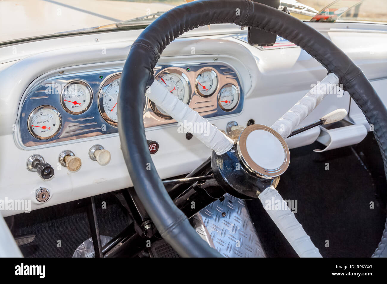 Old car cockpit Stock Photo - Alamy