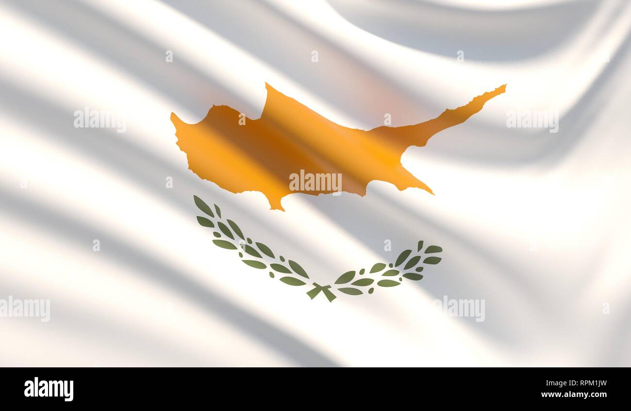Flag of Cyprus. Waved highly detailed fabric texture. 3D illustration ...