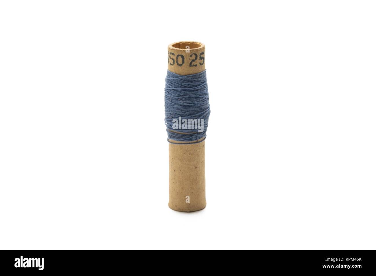 Not full used thread spool single white background Stock Photo - Alamy