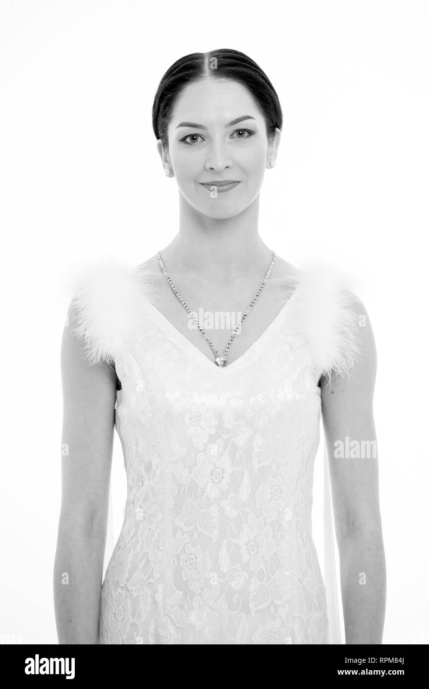 Dancer of ballroom dance looks gorgeous. Girl brunette on smiling face ...