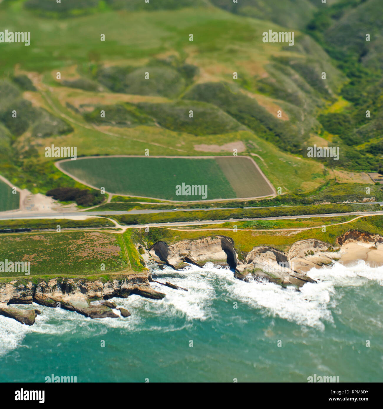 Aerial View of a Coastal Road and Valley Stock Photo - Alamy