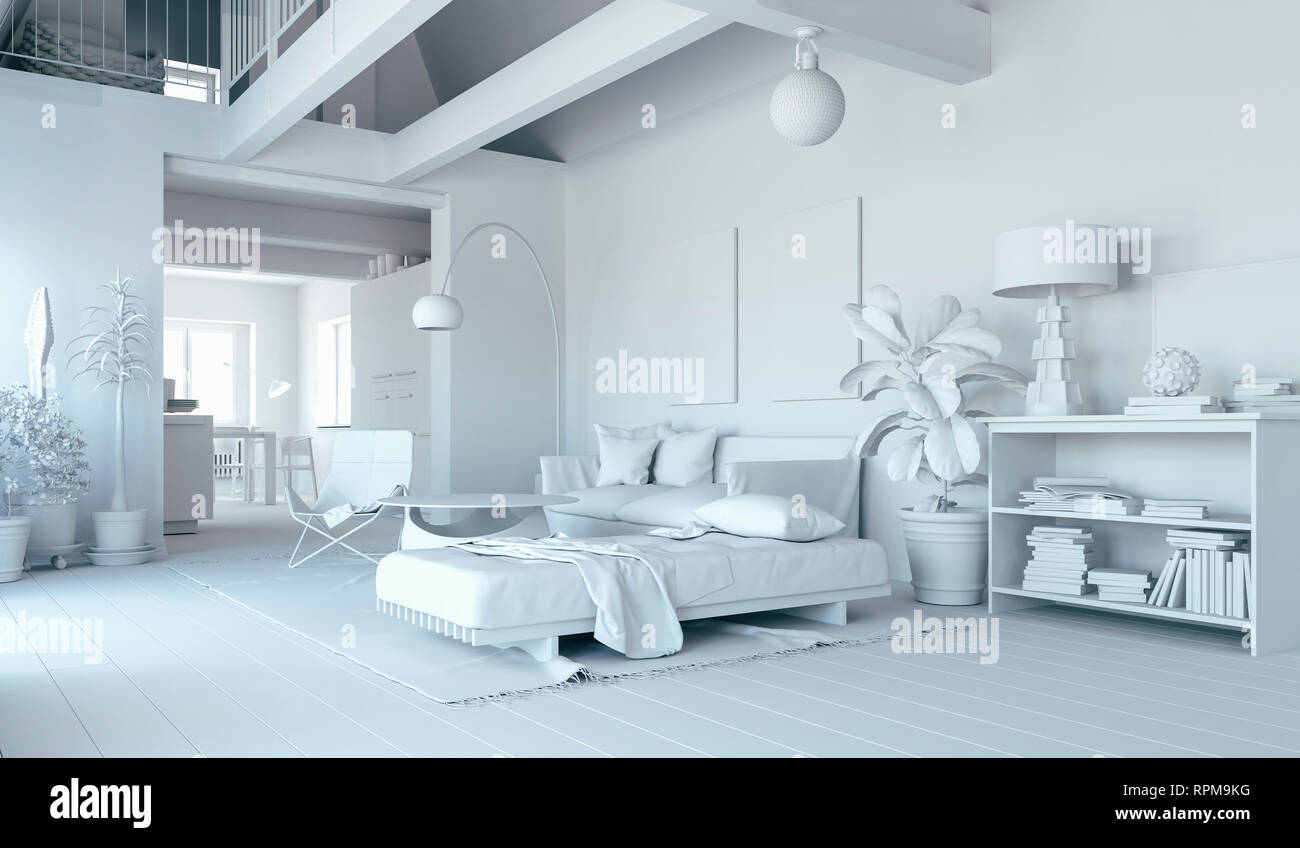 3d render of beautiful interior render Stock Photo - Alamy