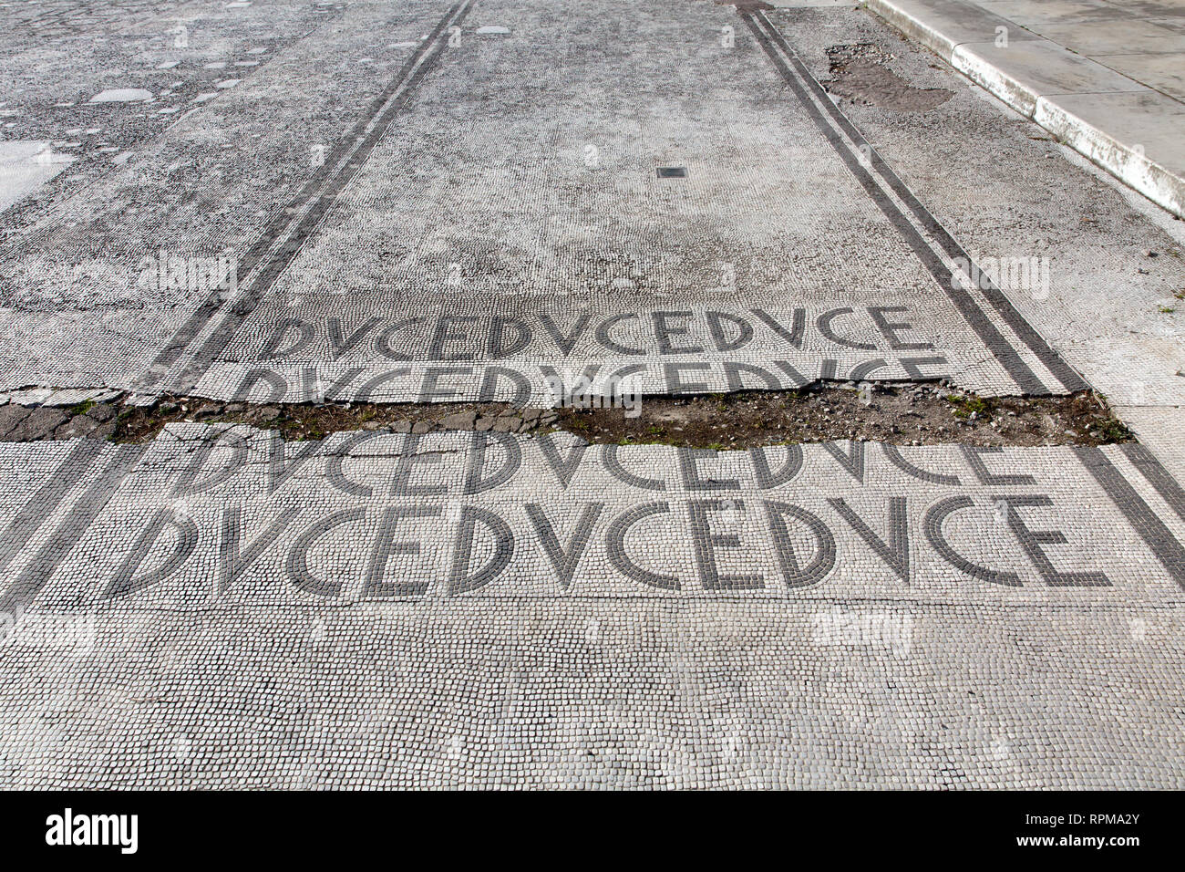 ROME - Mosaic floor reading "duce" at the entrance to the Foro Italico ...