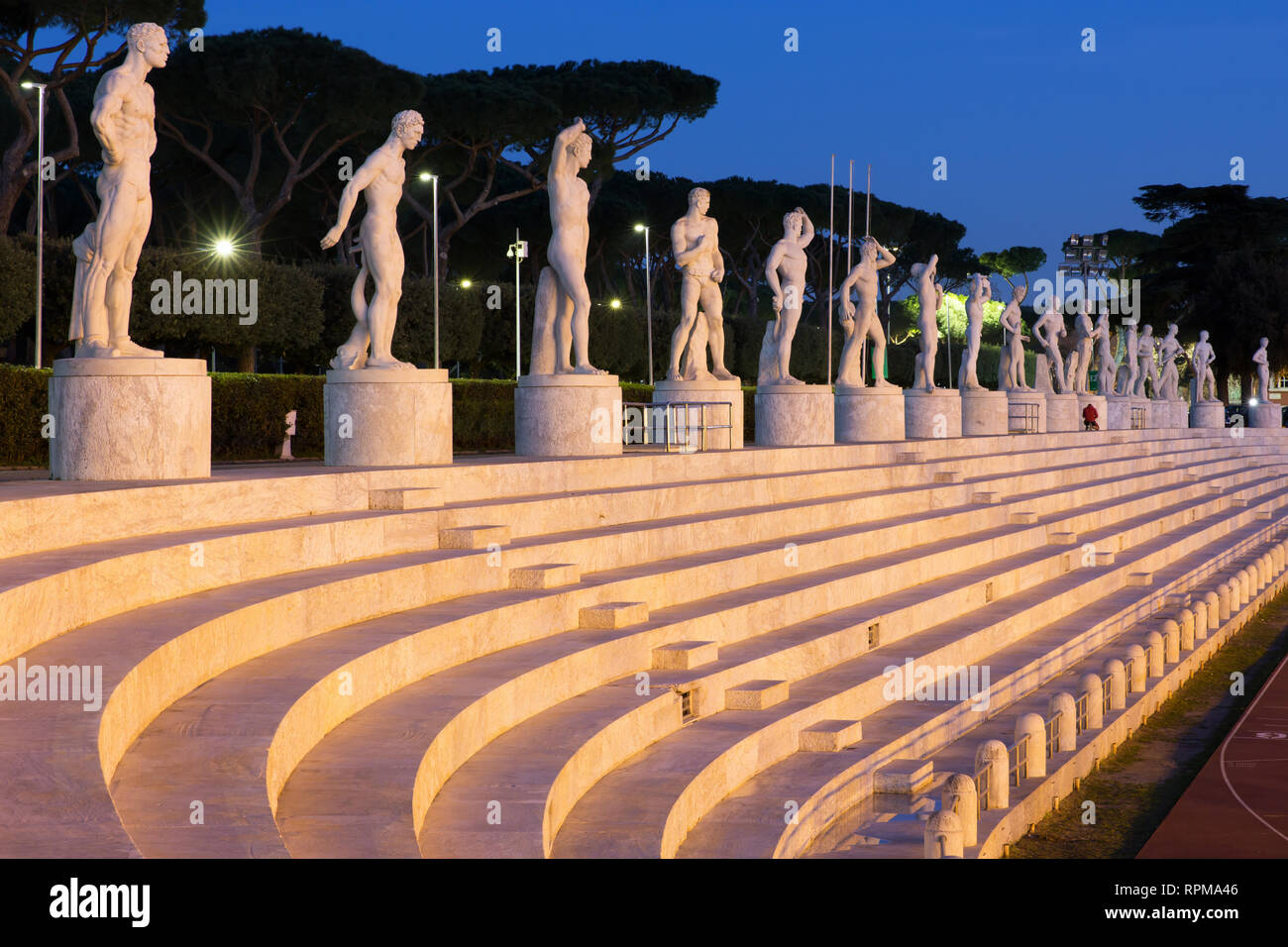 ROME - The stadio dei Marmi at the Foro Italico by night. The sports ...