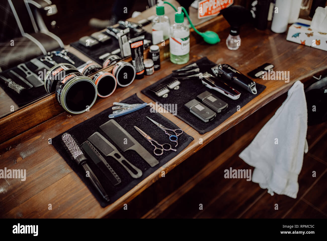 Barber shop table hi-res stock photography and images - Alamy