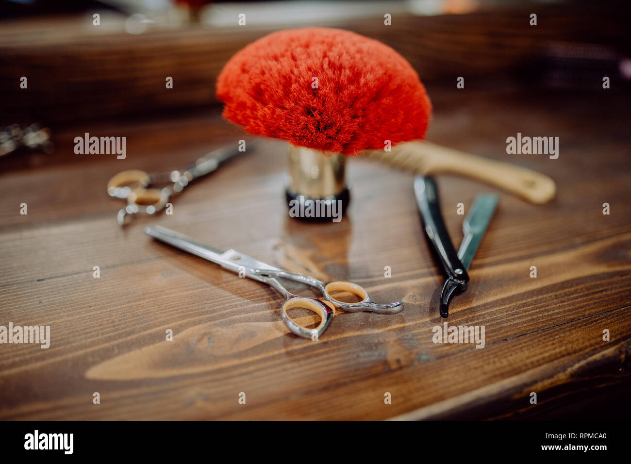 Tools for cutting beard barbershop top view Stock Photo - Alamy