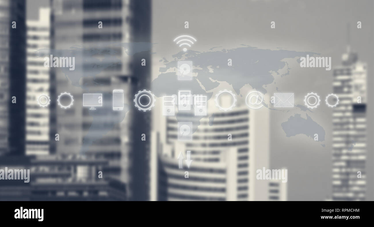 High Tech Global Business Model. Smart City And World Map With Services ...