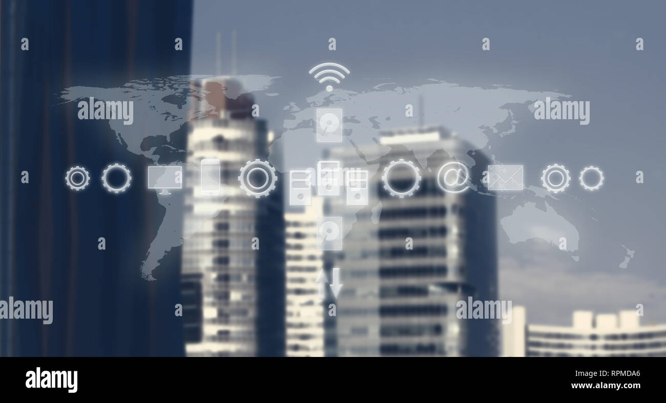 High Tech Global Business Model. Smart City And World Map With Services ...