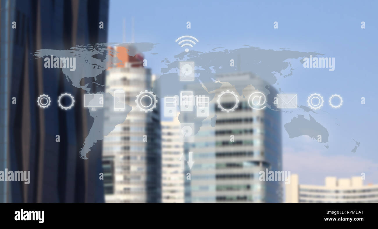 High Tech Global Business Model. Smart City And World Map With Services ...