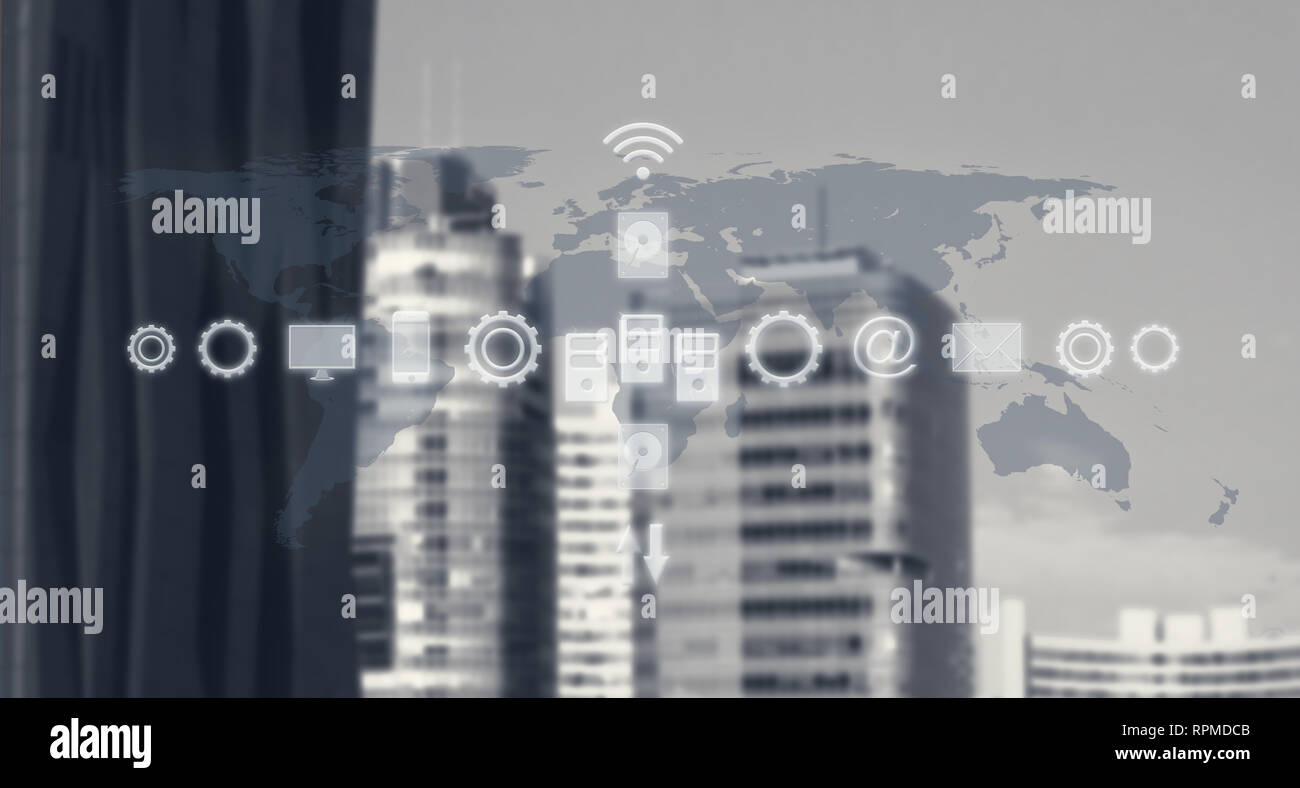 High Tech Global Business Model. Smart City And World Map With Services ...