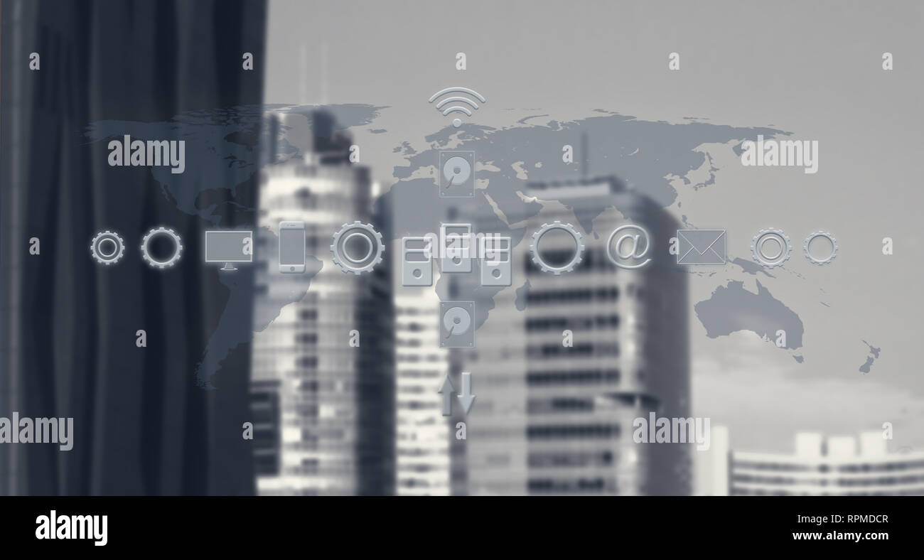 High Tech Global Business Model. Smart City And World Map With Services ...