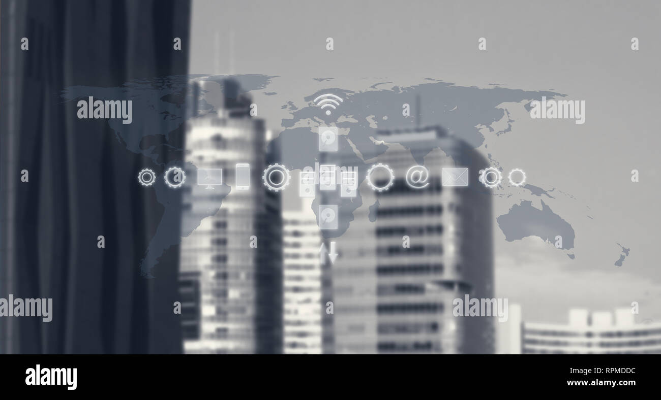 High Tech Global Business Model. Smart City And World Map With Services ...