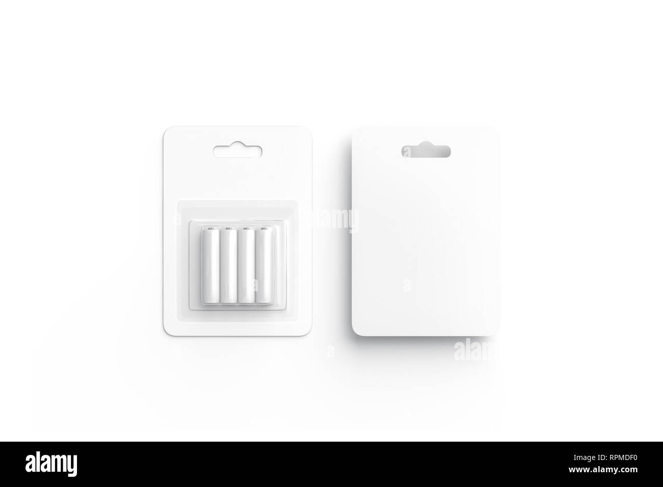 Blank white battery in cardboard pack mockup, front and back, isolated ...