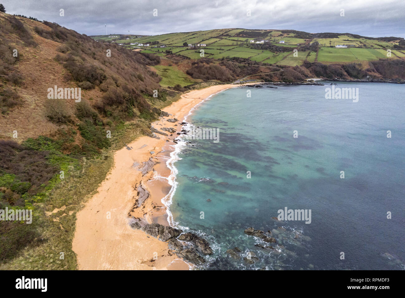 This is an aerial photograph of Kinnageo Beach on the Inishowen ...