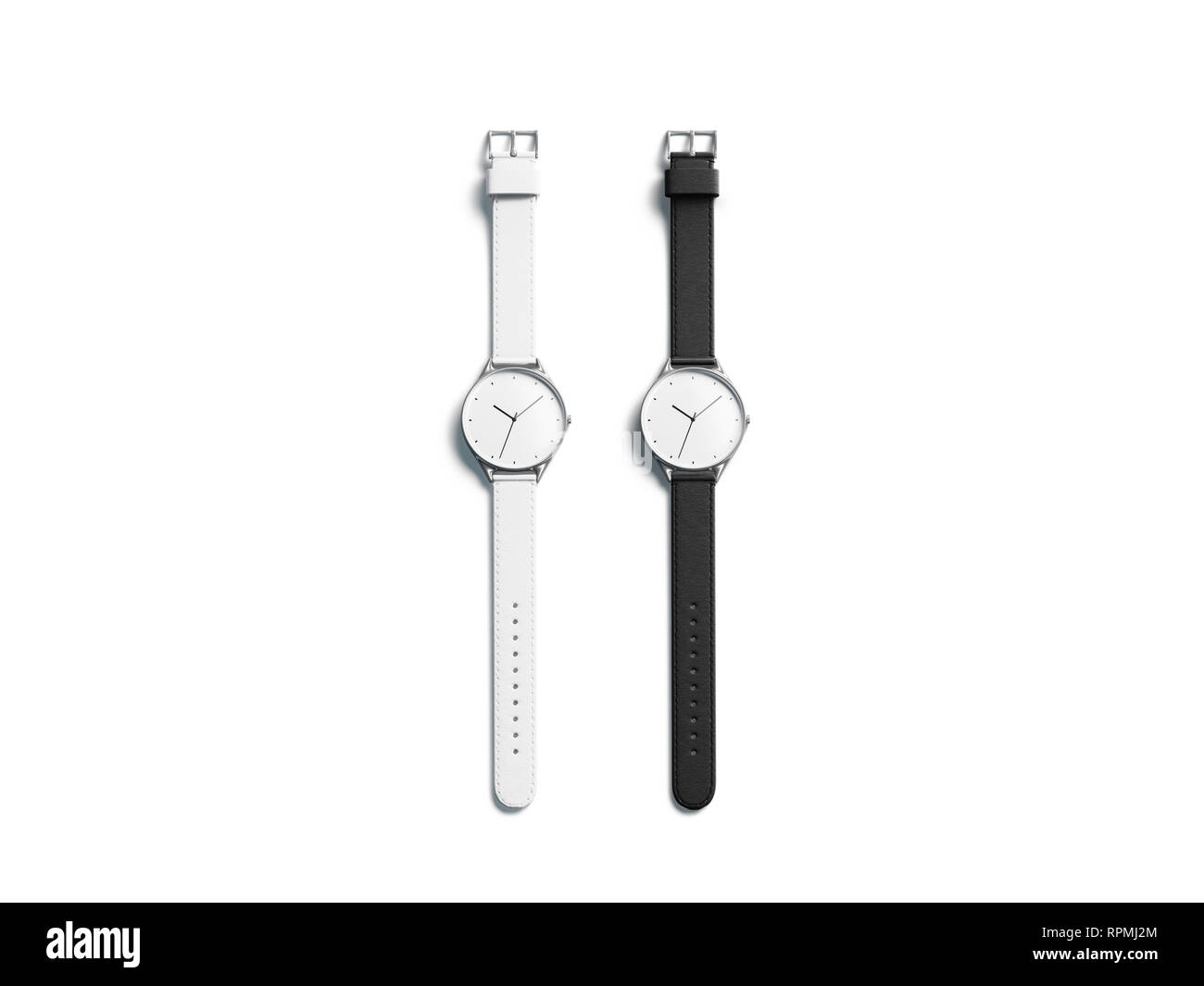Blank black and white watch wristlet mockup set, isolated, 3d rendering ...