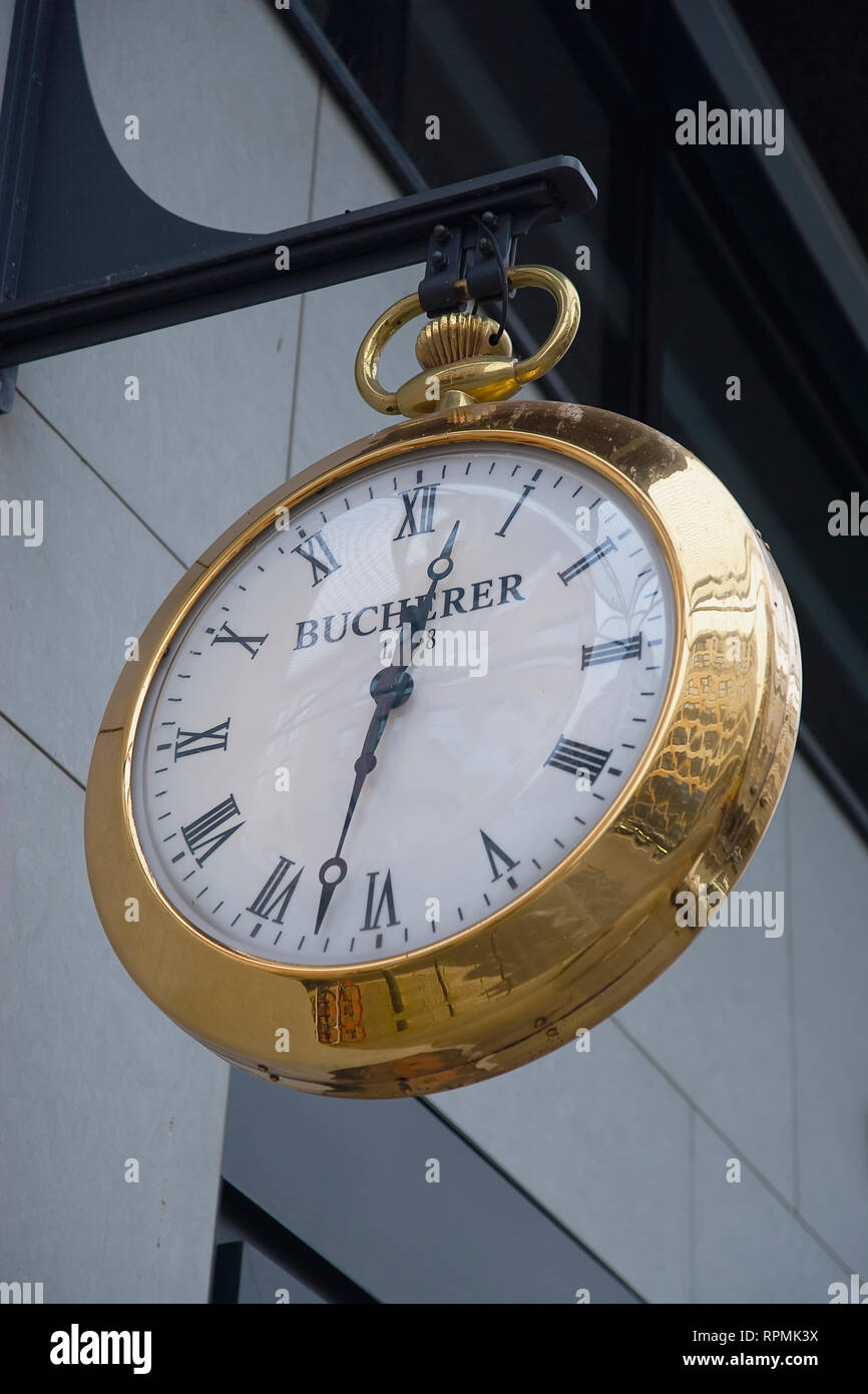 Germany, Berlin, Mitte, Friedrichstrasse, Brass pocket watch shop sign ...