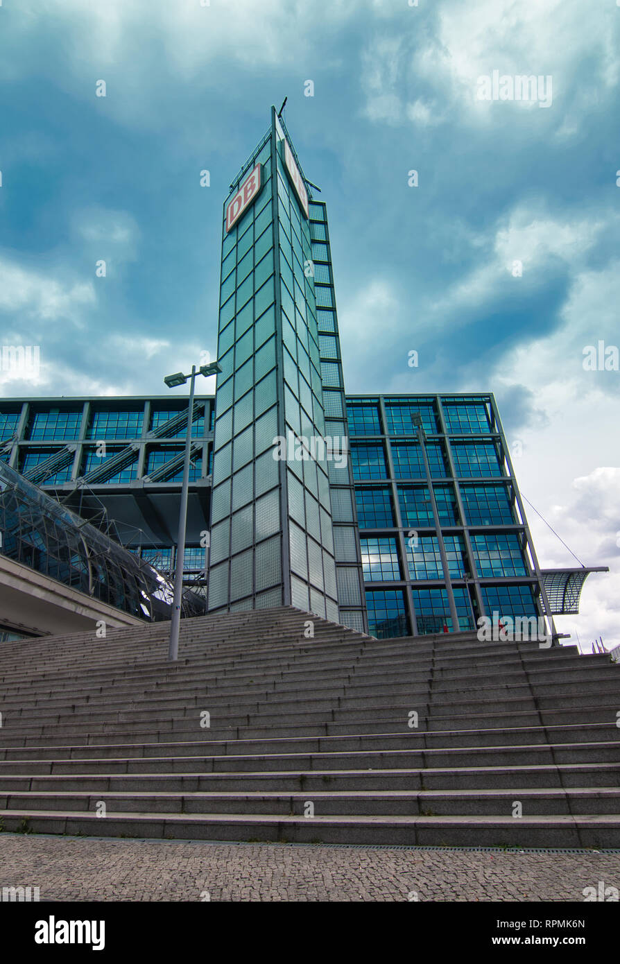 The Deutsche Bahn tower of Berlin at potsdamer platz. The German Train ...