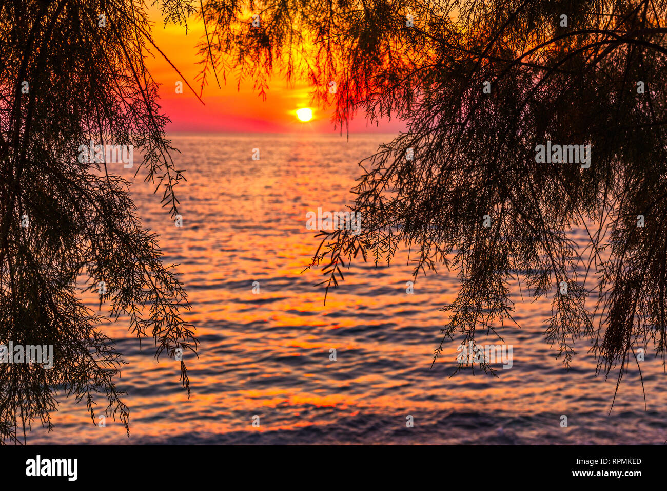 Unforgettable sunset on the west coast of Lefkada Island in Greece ...