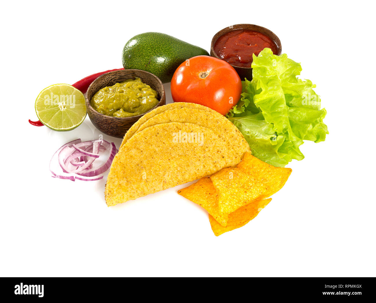 taco ingridients isolated on white Stock Photo - Alamy