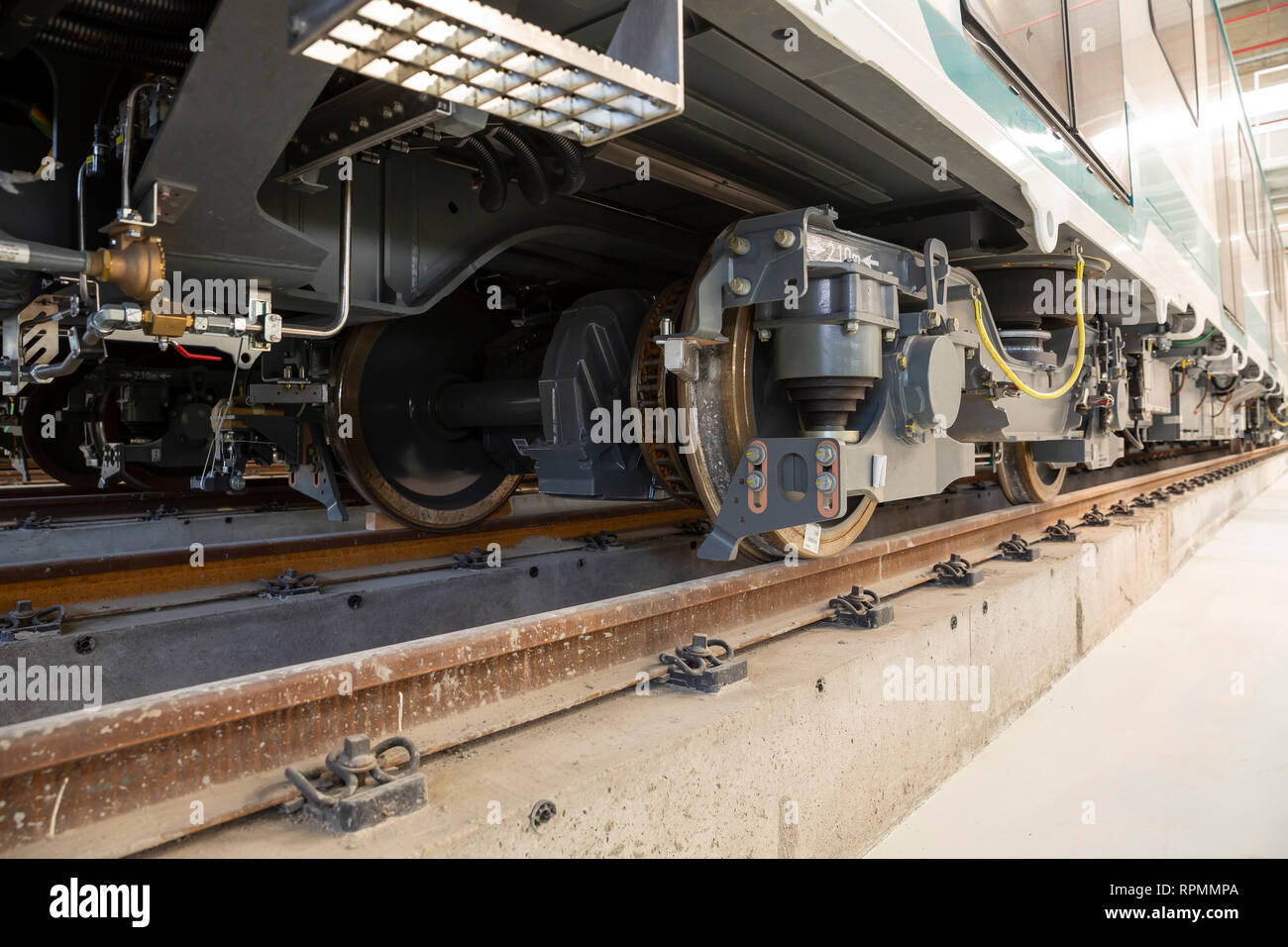 New subway trains in a depot. Railroad mode of transport. Wheels Stock ...