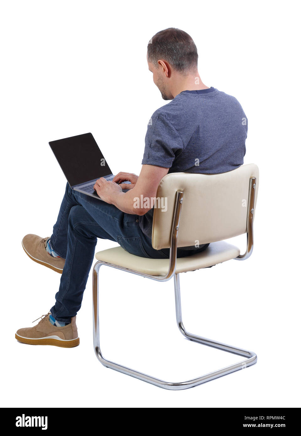 Back view of a man sitting on a chair. Rear view people collection ...