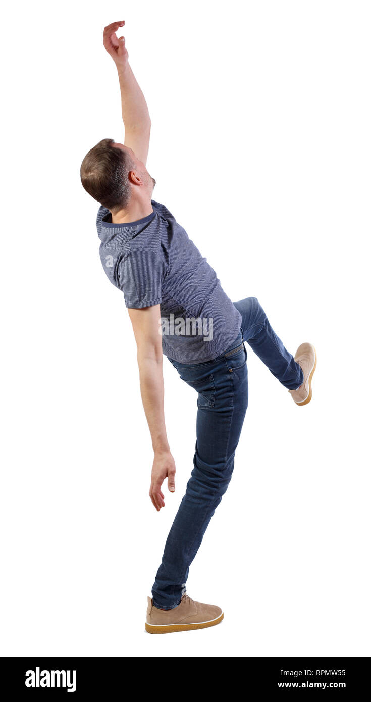 Back view man Balances waving his arms. Rear view people collection ...