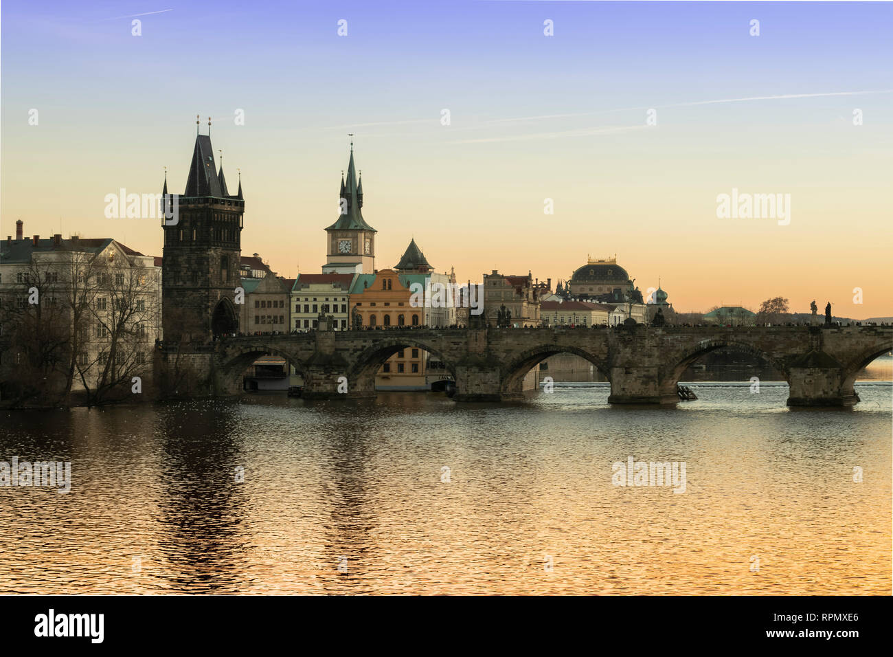 Charles Bridge in Prague, with a sunset. Taken in the centre of prague ...