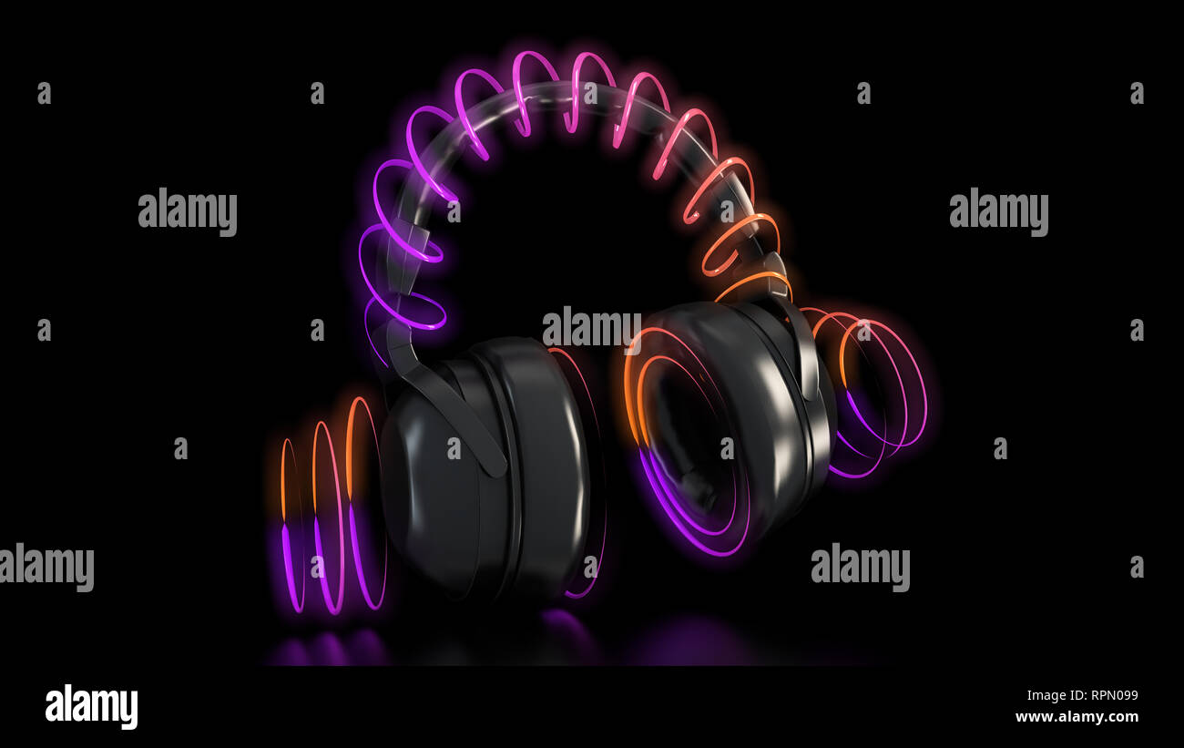 headphones with neon lights 3d rendering Stock Photo - Alamy