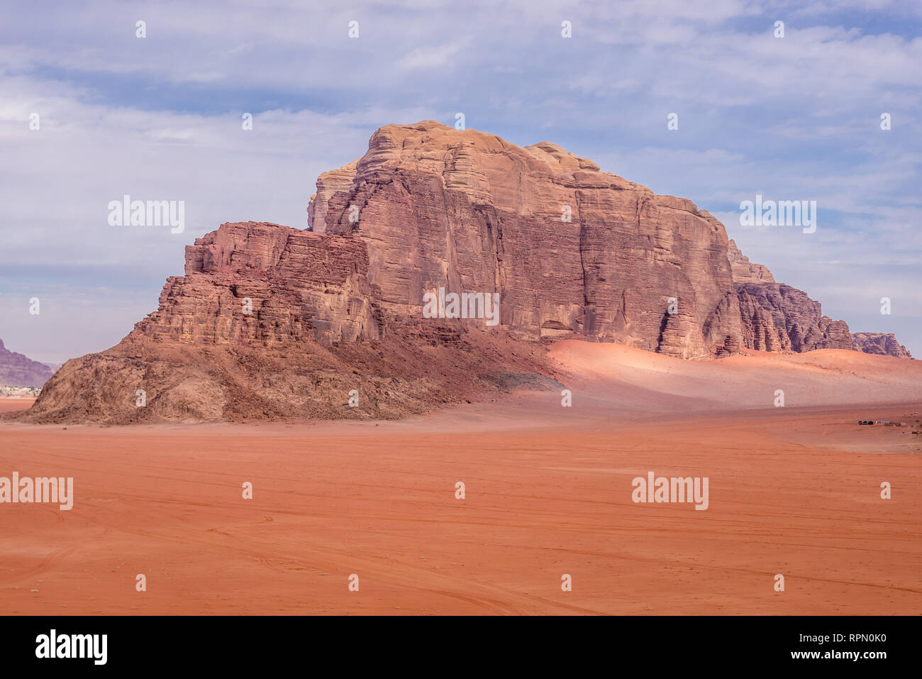 View from Red Sand Dune in Wadi Rum valley also called Valley of the ...