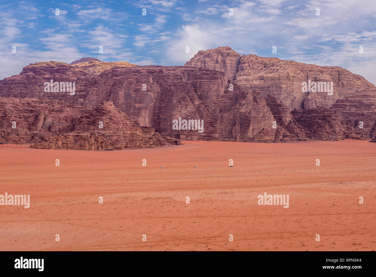 View from Red Sand Dune in Wadi Rum valley also called Valley of the ...