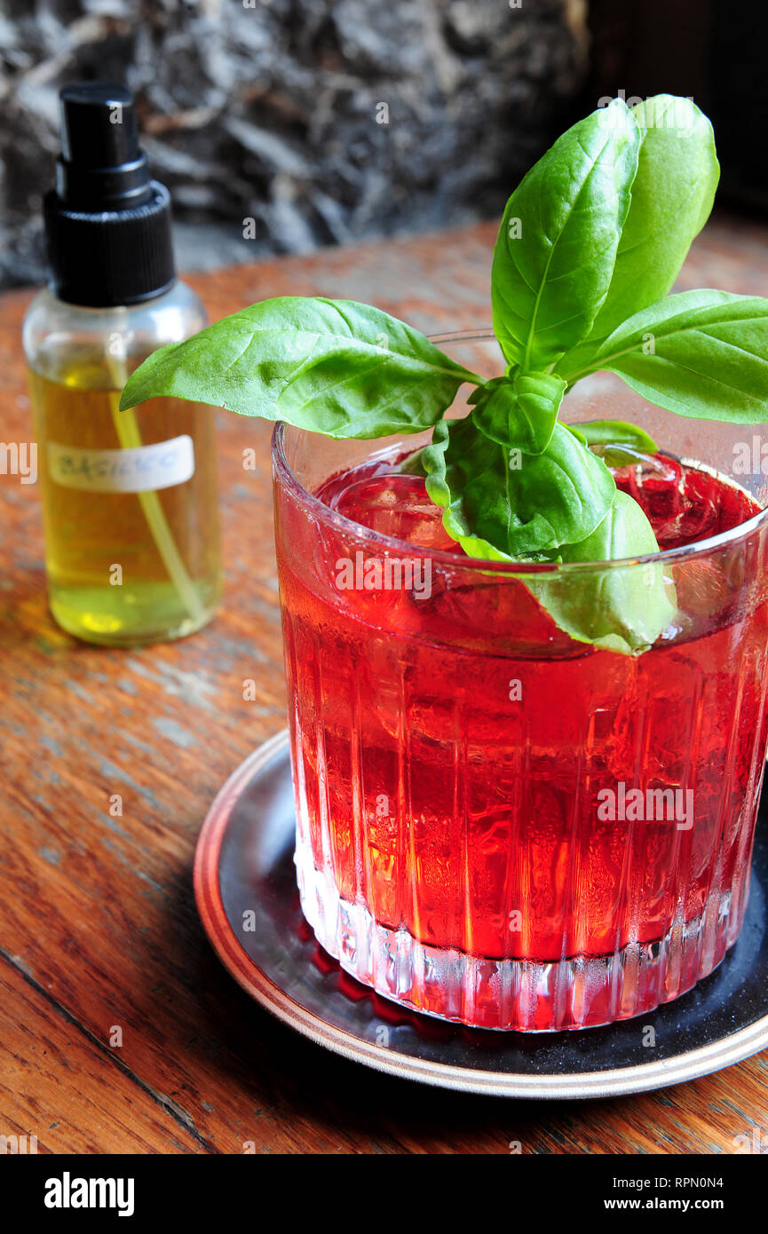 Mary Celeste cocktail, a cocktail with a distillation of basil and a ...