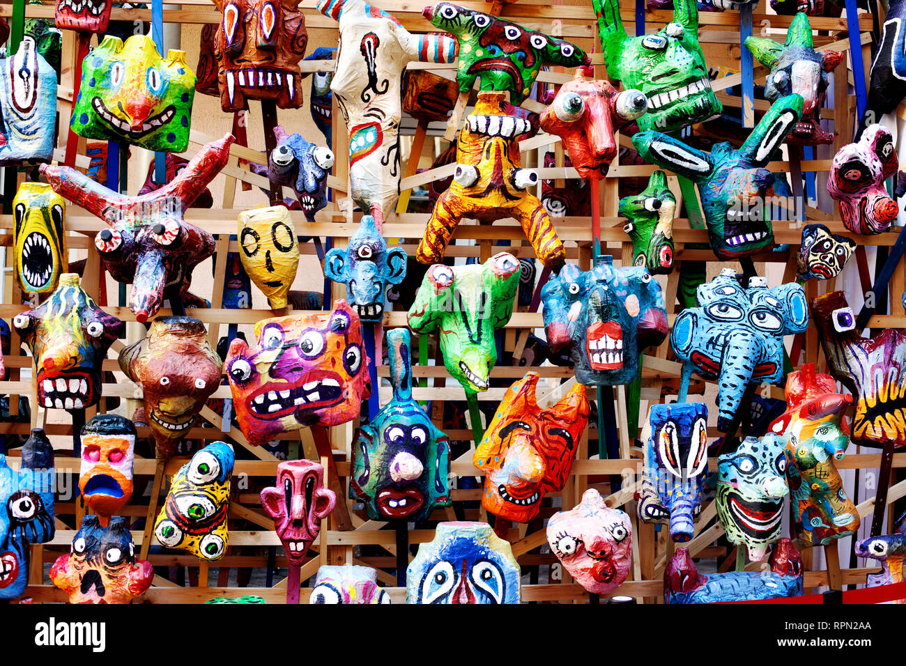 Painted characters made from recycled plastic bottles Stock Photo - Alamy