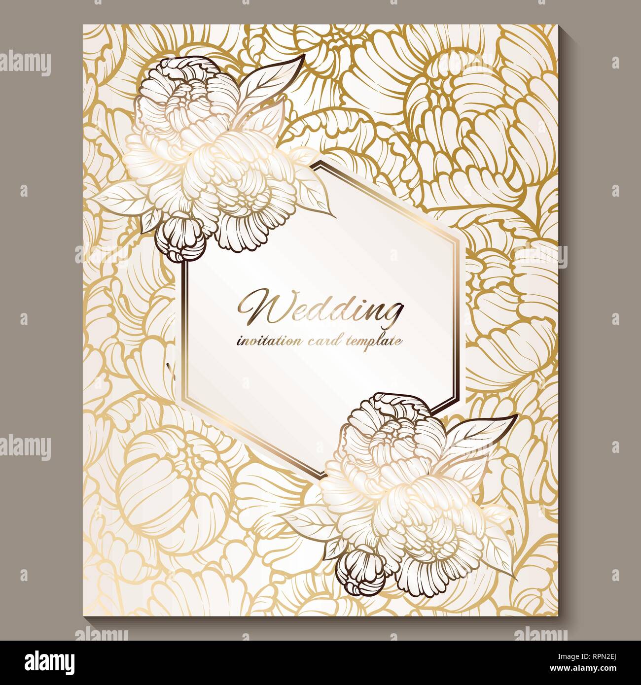 Antique royal luxury wedding invitation, gold on white background with ...